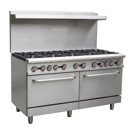 Canco 60" Commercial Natural Gas 10 Burner Stove Top Range with 2 Oven